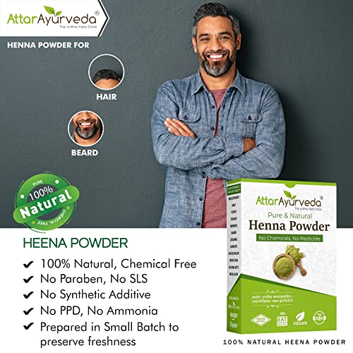 Attar Ayurveda Natural Henna powder for hair Colour and Growth (200 gm ...