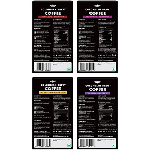 COLOMBIAN BREW COFFEE Hazelnut, Caramel, Vanilla and Pure Instant Coff ...